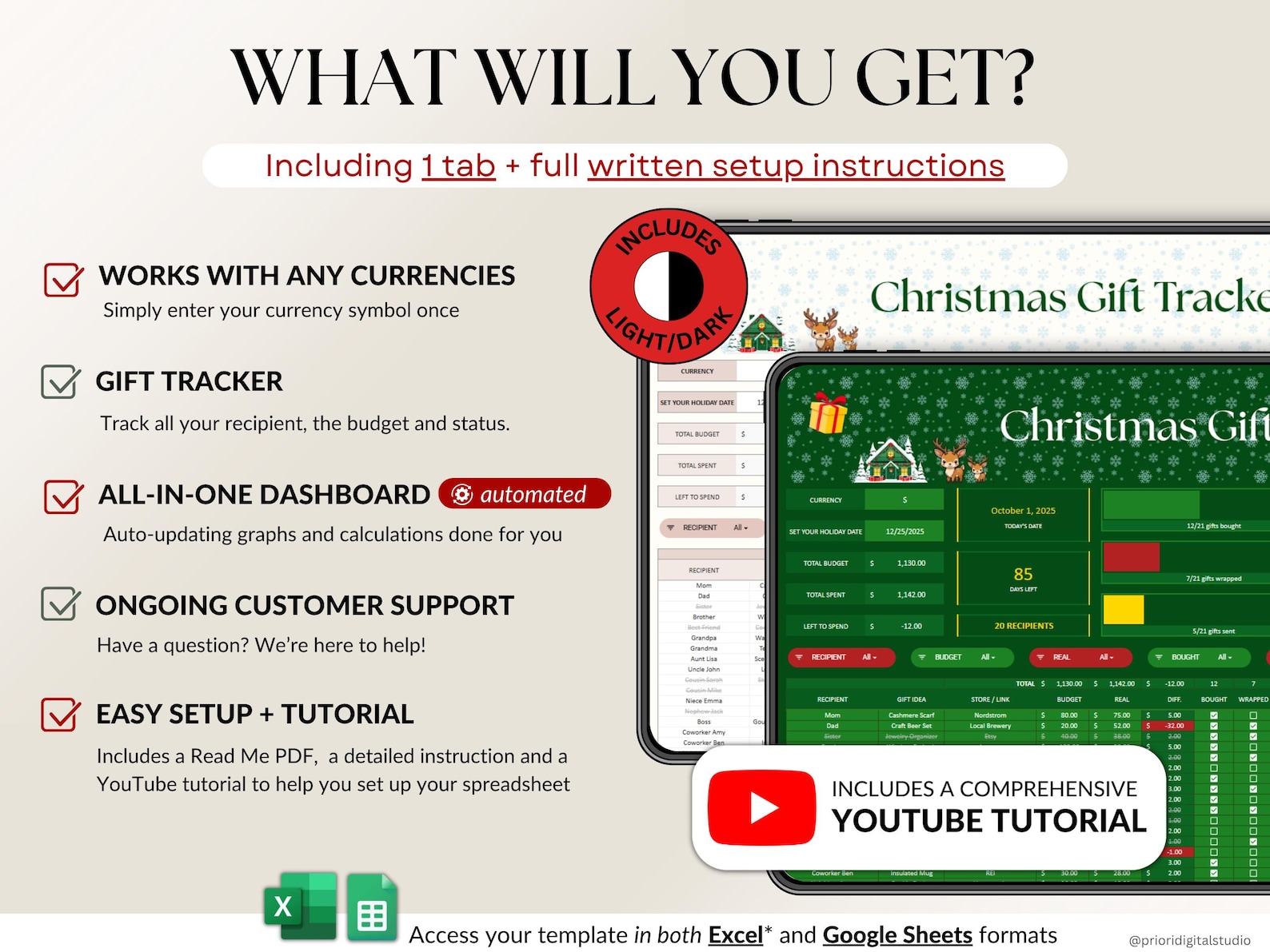 Christmas Gift Tracker Spreadsheet Google Sheet Excel Christmas Budget ...