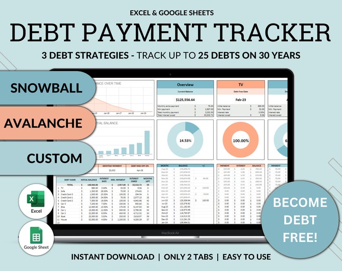 Debt Tracker Payment Debt Snowball Excel Debt Avalanche Calculator for ...