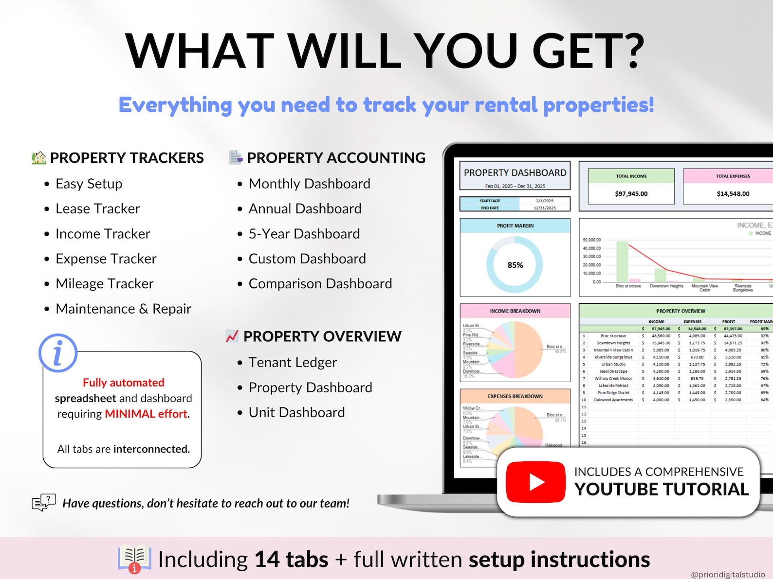 Rental Property Tracker Landlord Spreadsheet Multi Property Income and ...