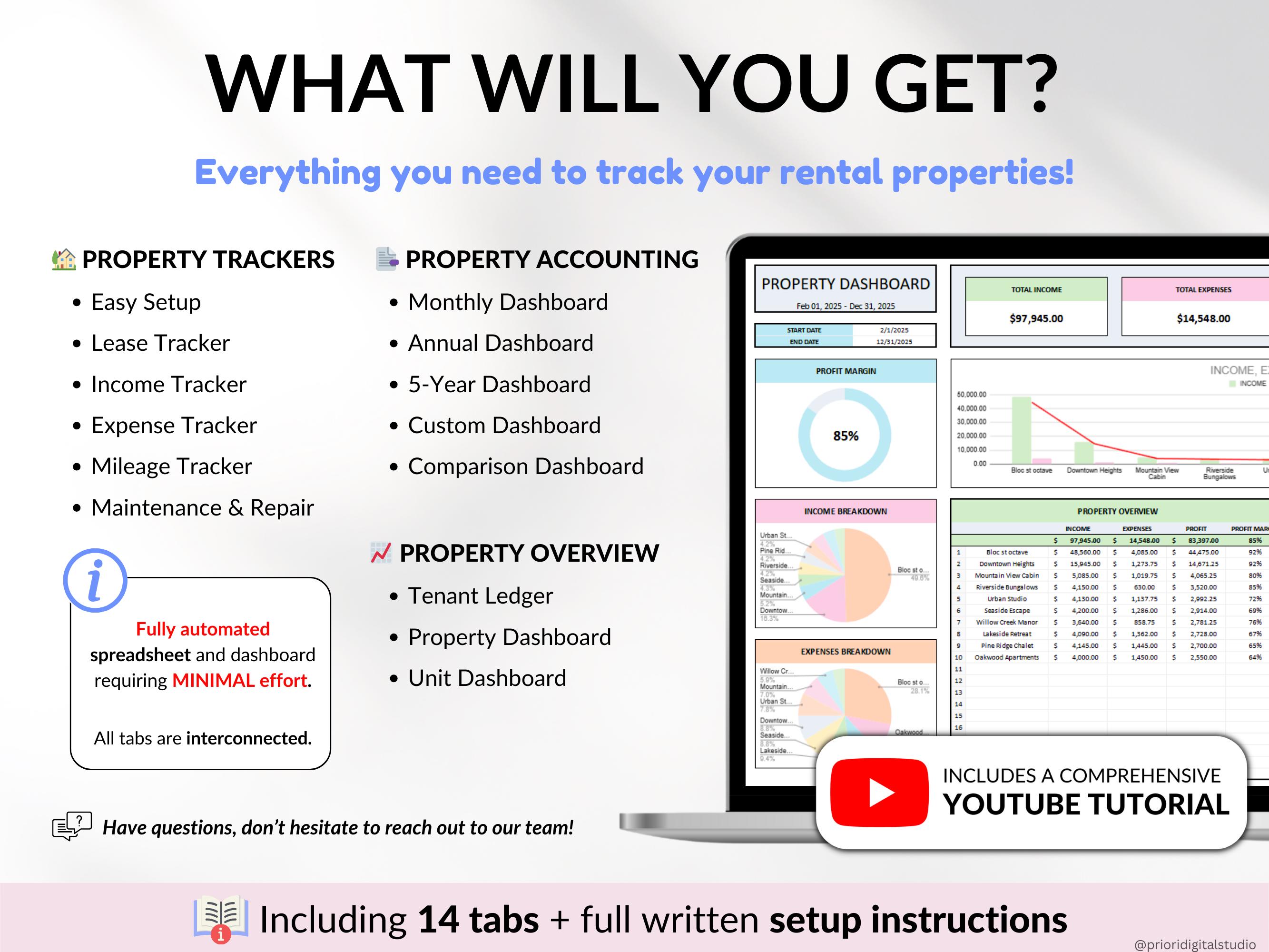 Rental Property Tracker Landlord Spreadsheet Multi Property Income and ...