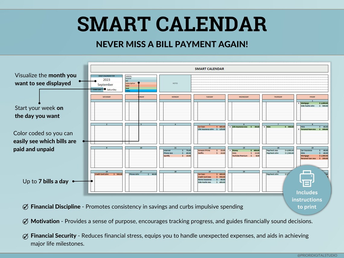 Bill Tracker Spreadsheet Google Sheets Excel Bill Calendar Monthly ...
