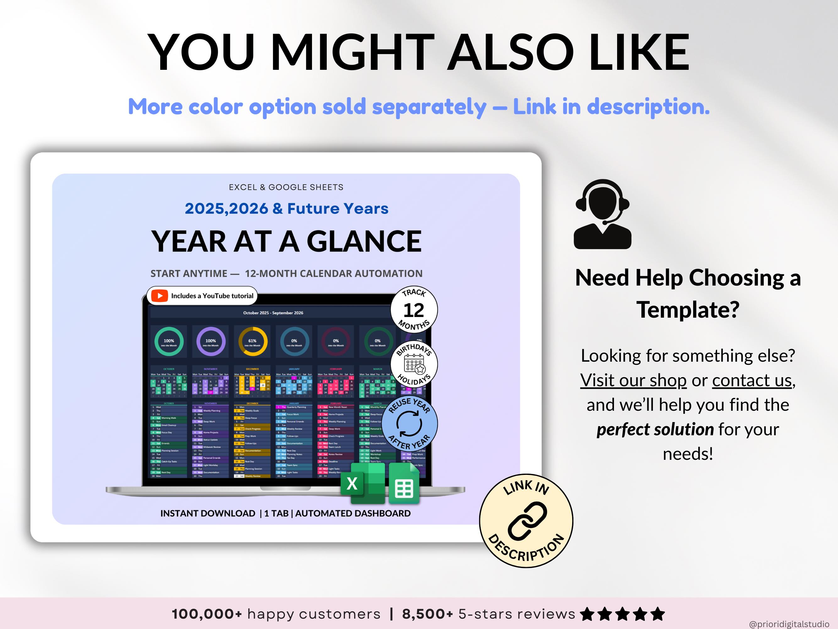 Year at a Glance Planner Spreadsheet Undated Yearly Overview Google ...