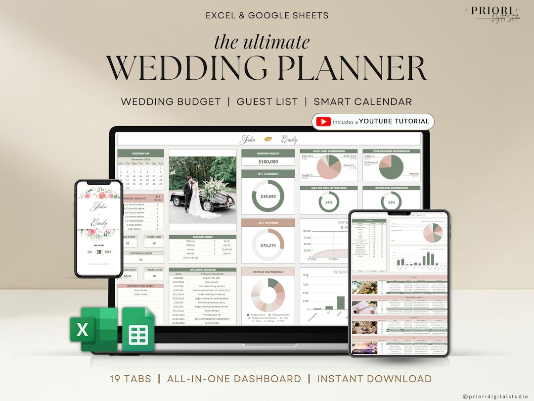 Wedding Planner Spreadsheet Wedding Budget Tracker Wedding Timeline ...