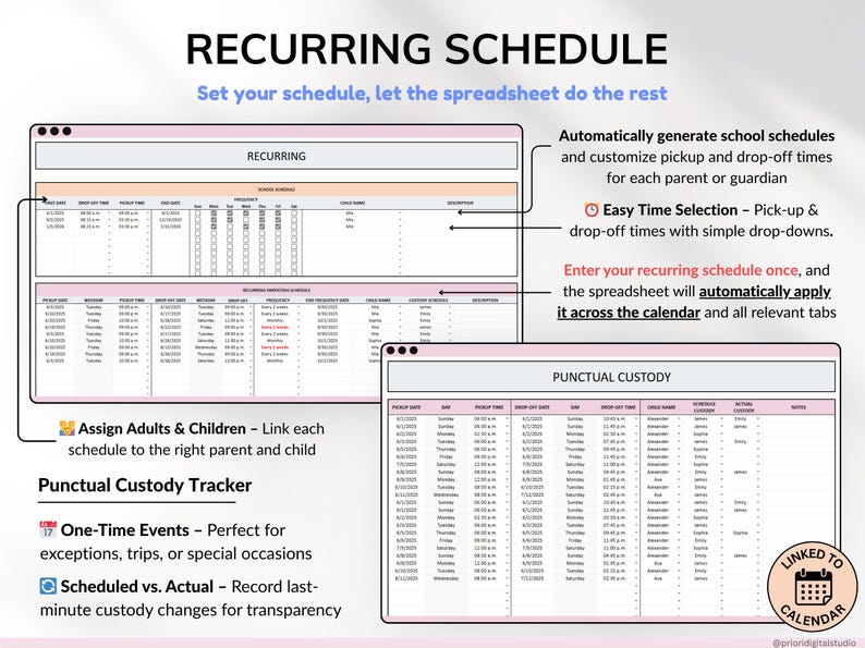 Co-parenting Digital Planner Google Sheets Excel Custody Schedule Child Support Shared Expenses ...