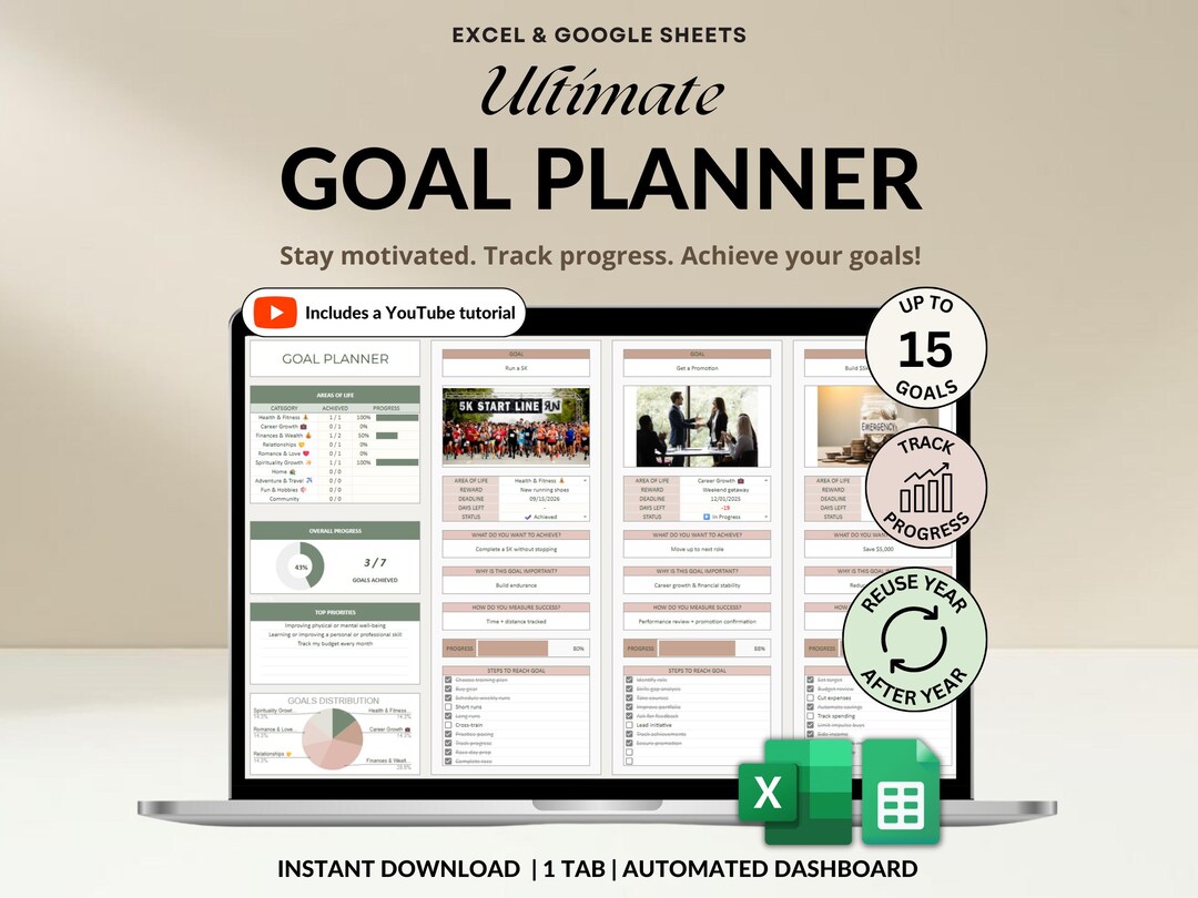 Goal Planner Google Sheets Goal Tracker Excel Spreadsheet Easy Goal ...