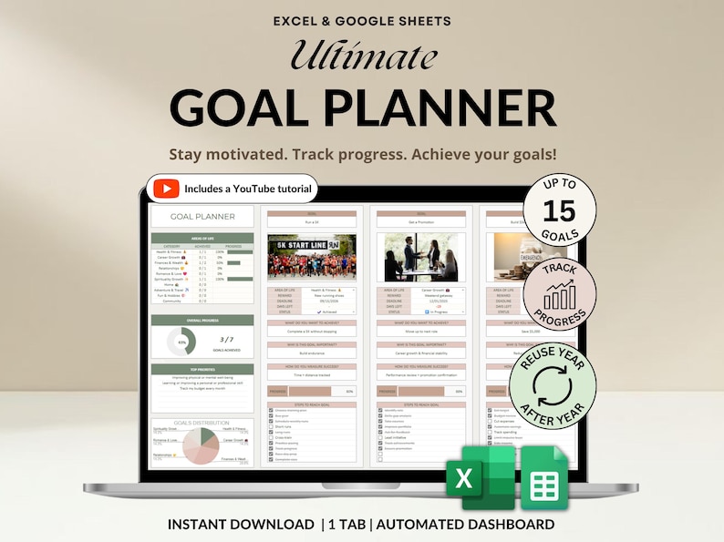Goal Planner Google Sheets Goal Tracker Excel Spreadsheet Easy Goal ...