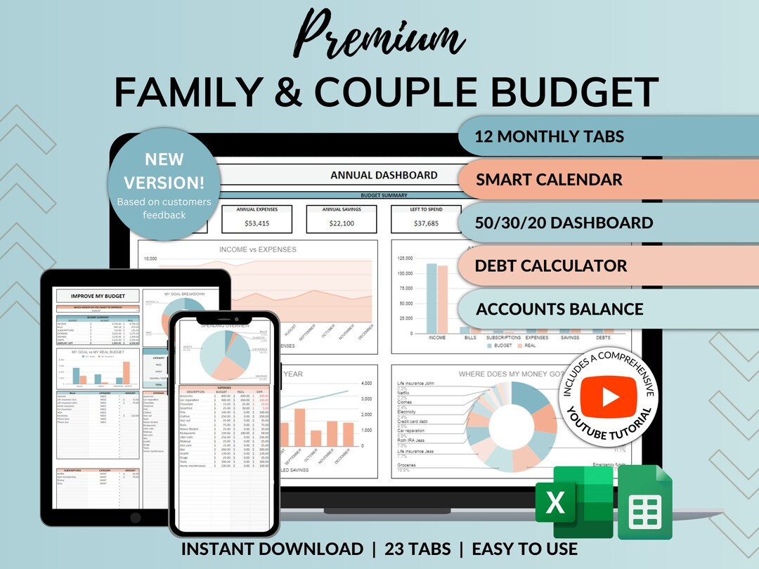 Family Annual Budget Excel Spreadsheet Google Sheets Monthly Biweekly ...