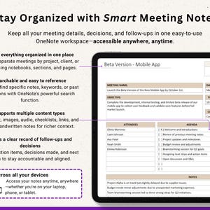 Onenote Planner Meeting Notes Planner Hyperlinked Digital Planner ...