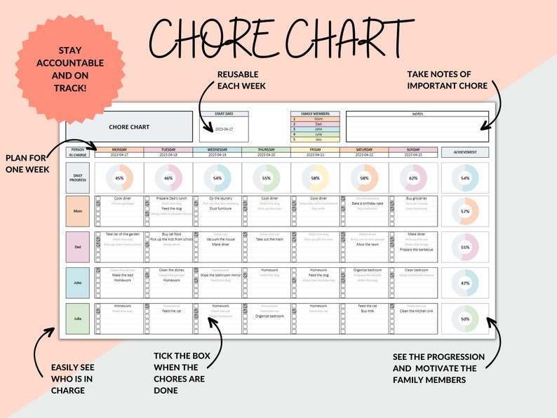 Family Chore Chart Google Sheets Excel Template Planner Family Chore ...