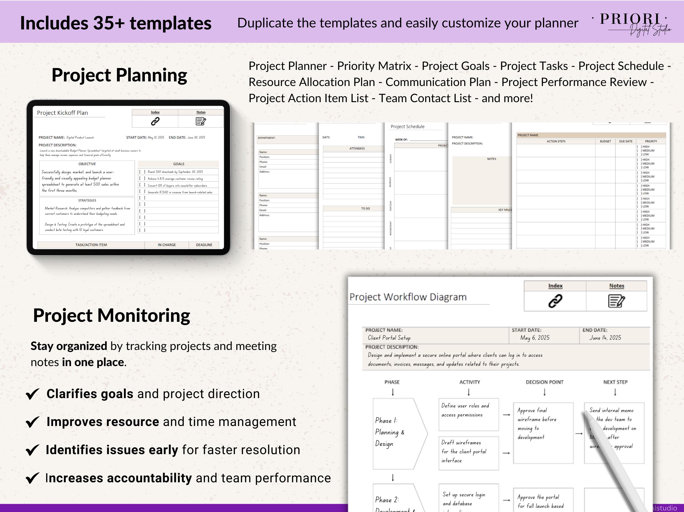 Onenote Planner Meeting Notes Planner Hyperlinked Digital Planner ...