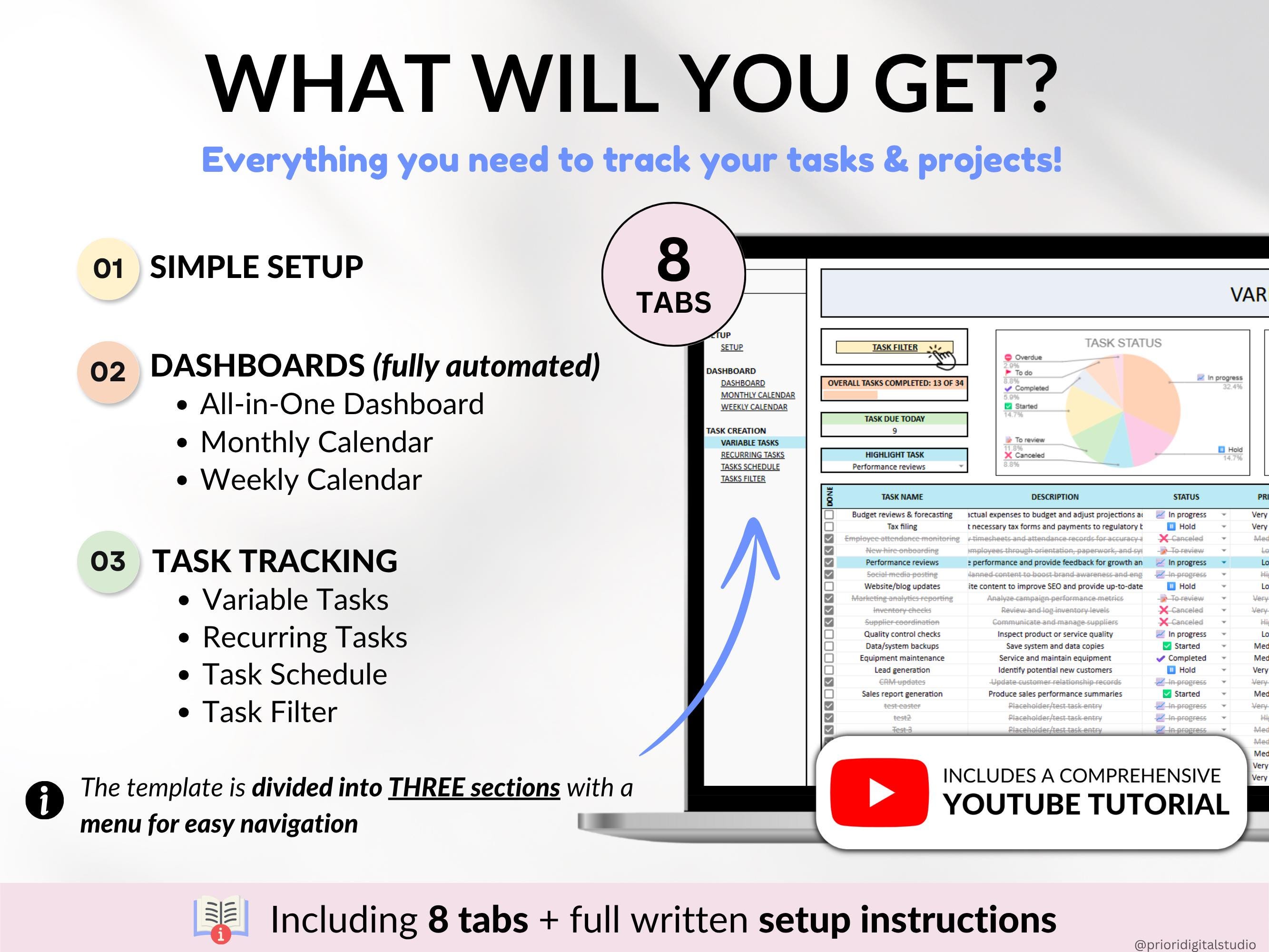 Task Tracker To-do List Planner Spreadsheet Google Sheets Template ...