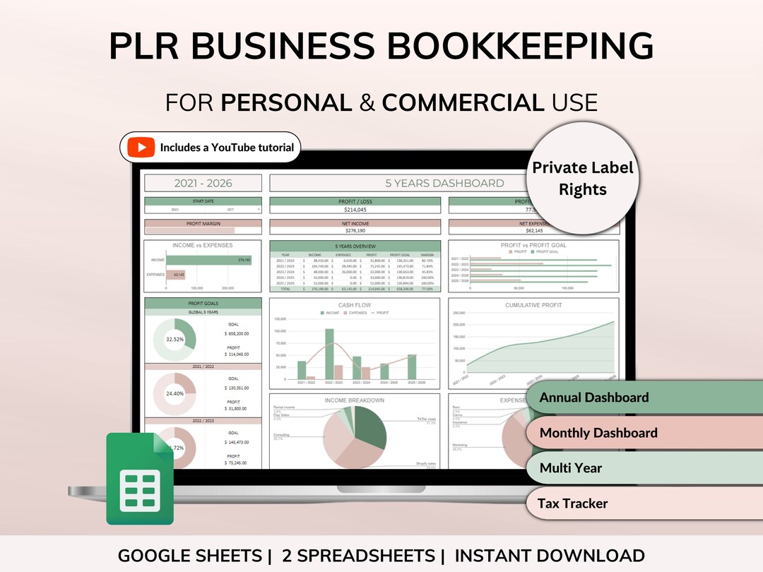 PLR Bookkeeping Spreadsheets Commercial Use PLR Google Sheets Bundle ...