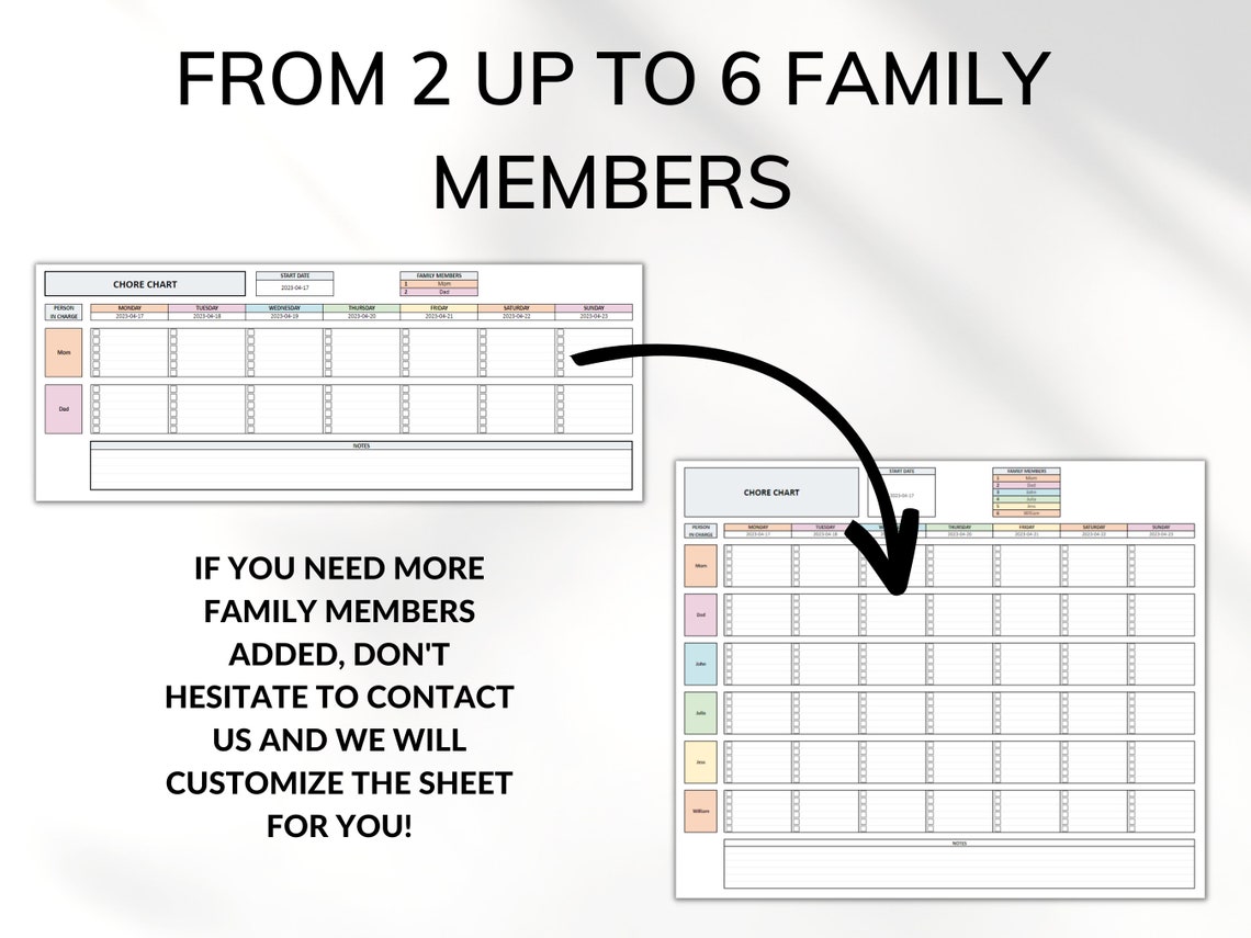 Printable Chore Chart Google Sheet Excel Template Planner - Etsy Canada
