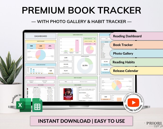 Excel Book Library Template, Reading Log Tracker Excel Spreadsheet ...