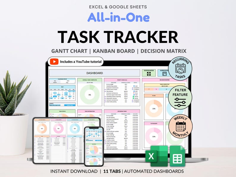 Task Tracker Spreadsheet Template Google Sheets Digital To-do List ...