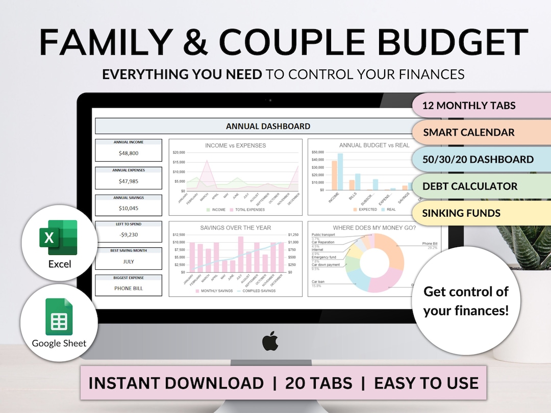 Family Annual Budget Excel Spreadsheet Google Sheets Monthly - Etsy
