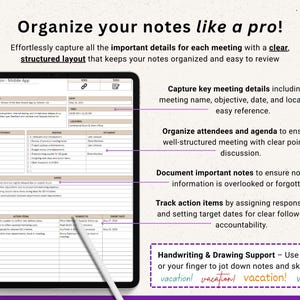 Onenote Planner Meeting Notes Planner Hyperlinked Digital Planner ...
