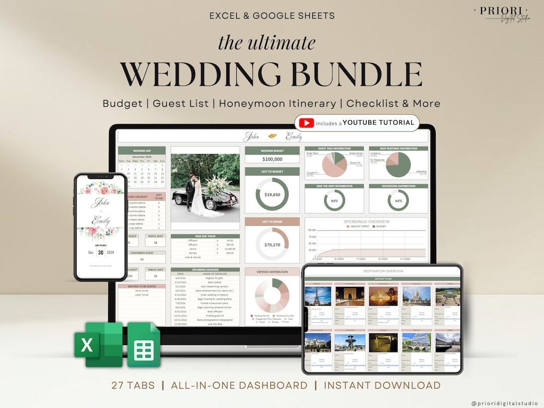 Wedding Planner Spreadsheet Wedding Budget Tracker Honeymoon Planner ...
