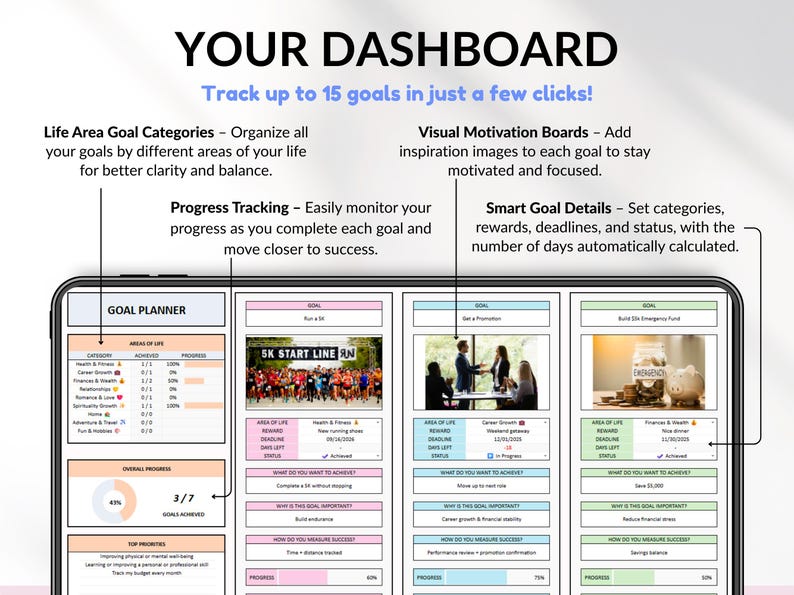 Goal Planner Google Sheets Goal Tracker Excel Spreadsheet Easy Goal ...