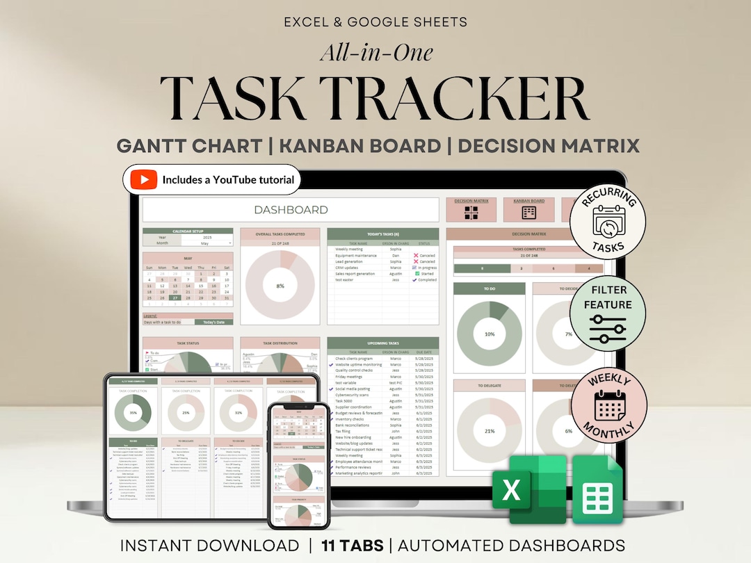 Task Tracker Spreadsheet Template Task Management Google Sheets To-do ...