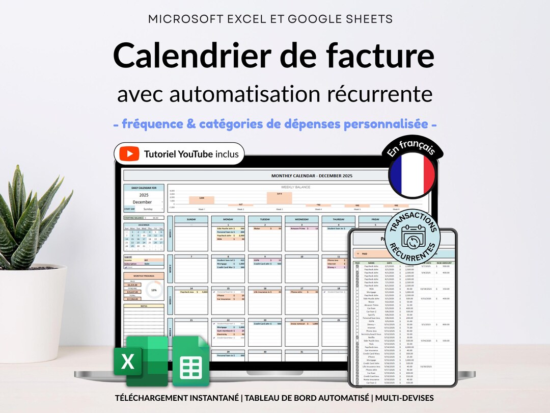 Calendrier De Suivi Factures 2026 Budget & Calendrier Google Sheets ...