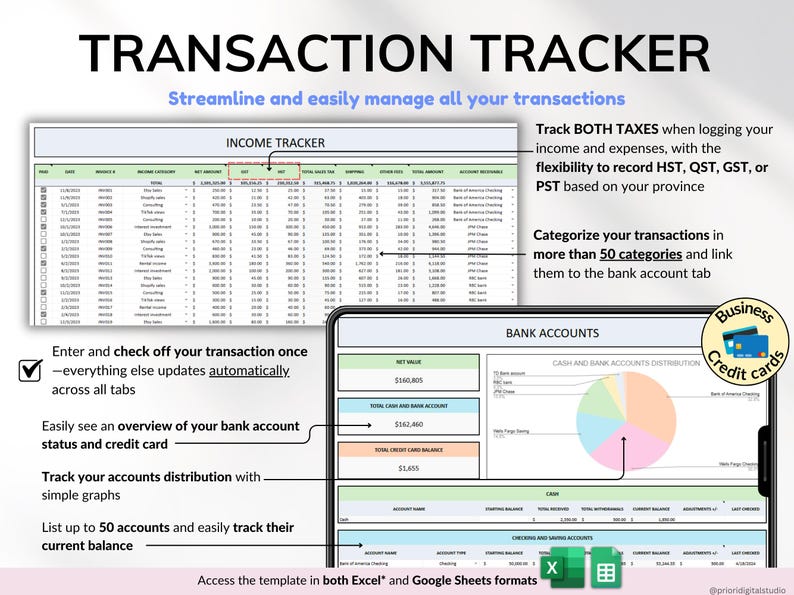 Canadian Bookkeeping Spreadsheet for Small Business Income Expense ...