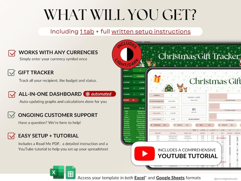 Christmas Budget Gift Tracker Excel Spreadsheet Holiday Gift Planner ...