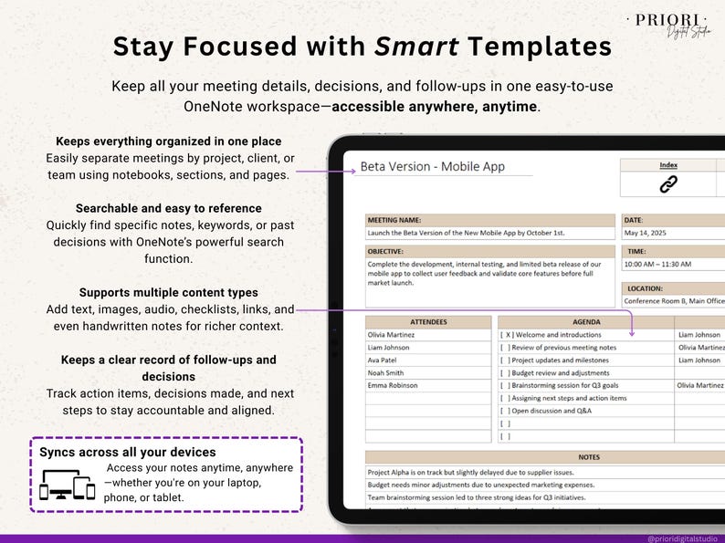 Onenote Planner 2026 2027 Professional One Note Template for Work ...
