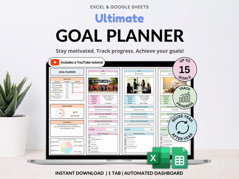 Goal Planner Google Sheets Goal Tracker Excel Spreadsheet Easy Goal ...