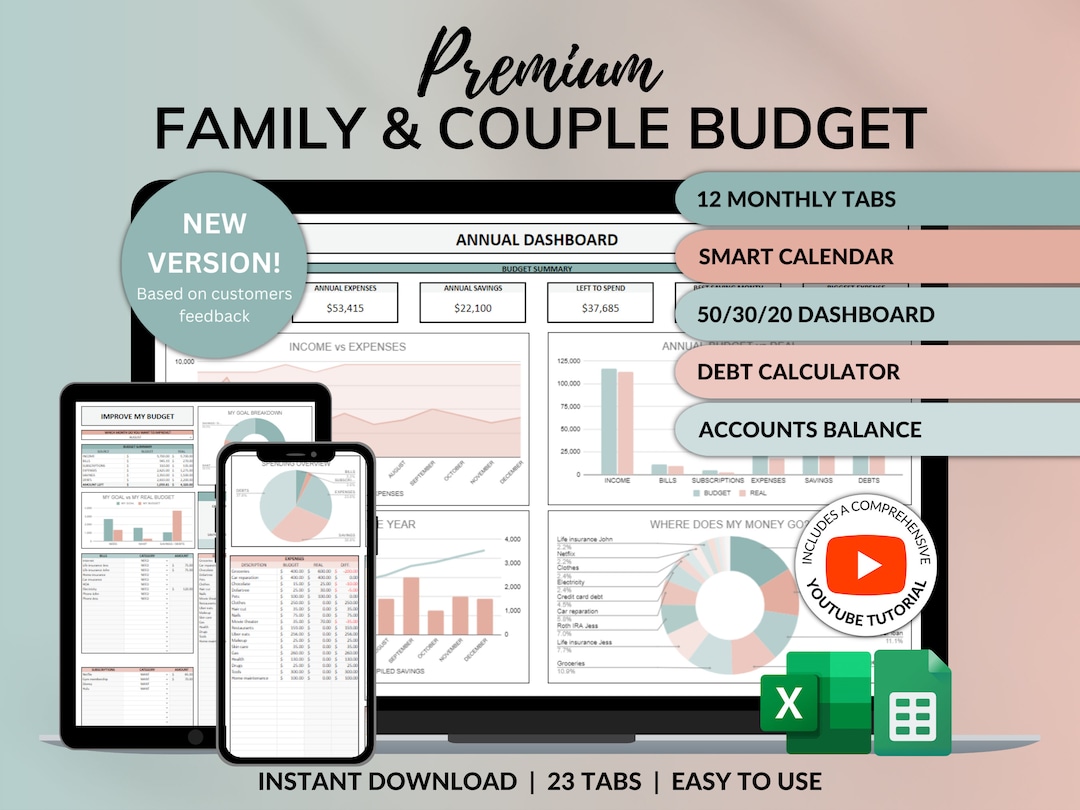 Family Annual Budget Spreadsheet Excel Google Sheets Monthly Biweekly ...