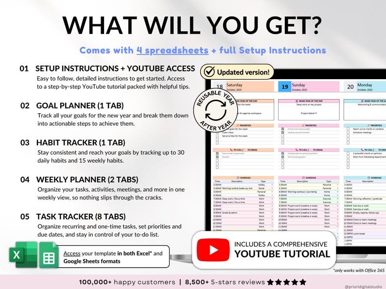Productivity Bundle Habit Tracker Google Sheets Excel Daily Weekly ...