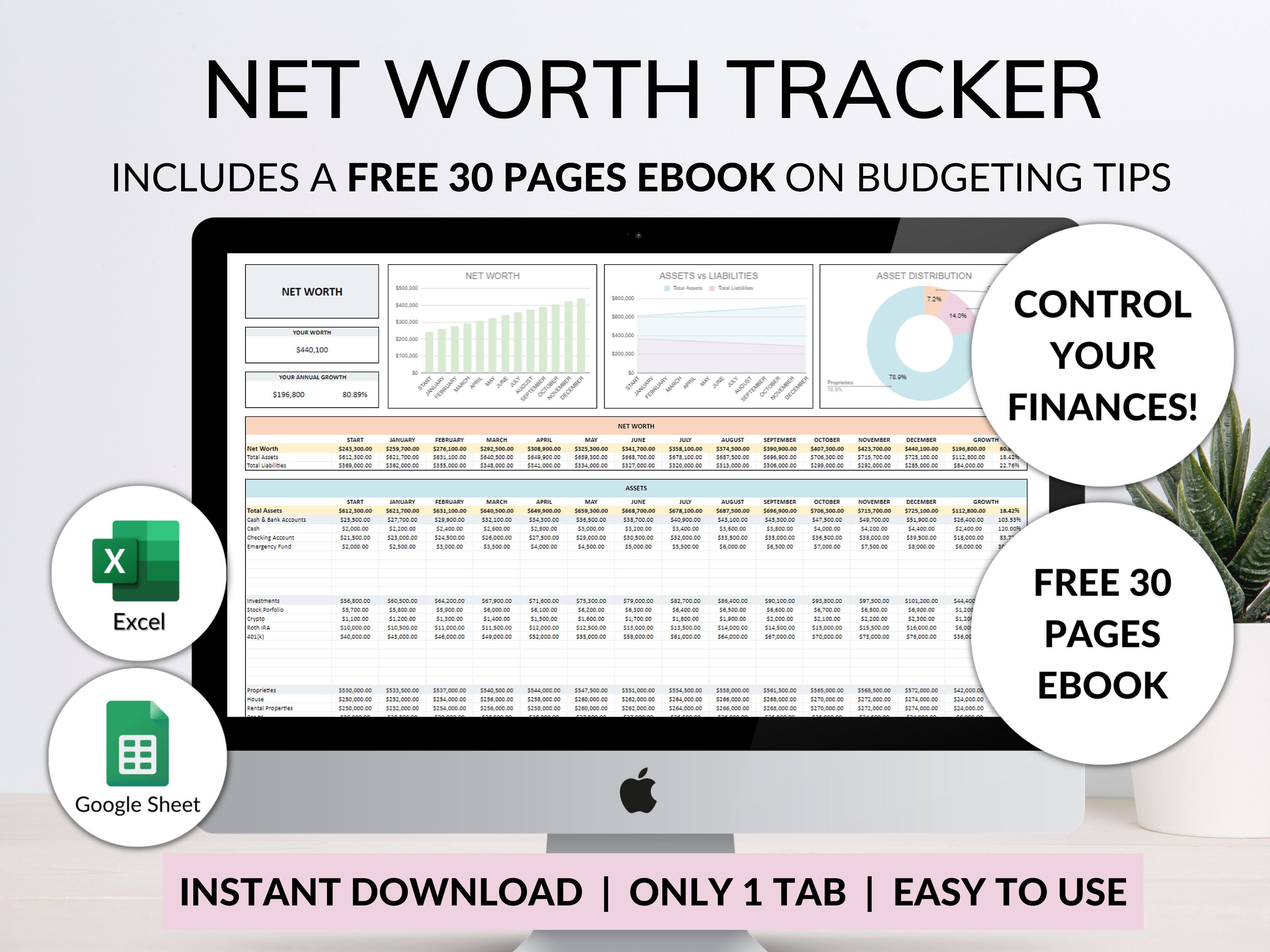 Net Worth Tracker Spreadsheet Template Google Sheets Excel - Etsy UK