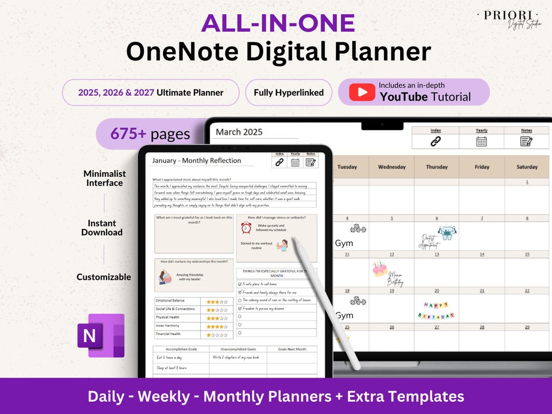 Onenote Planner 2025 2026 Digital Onenote Templates Hyperlinked Planner ...