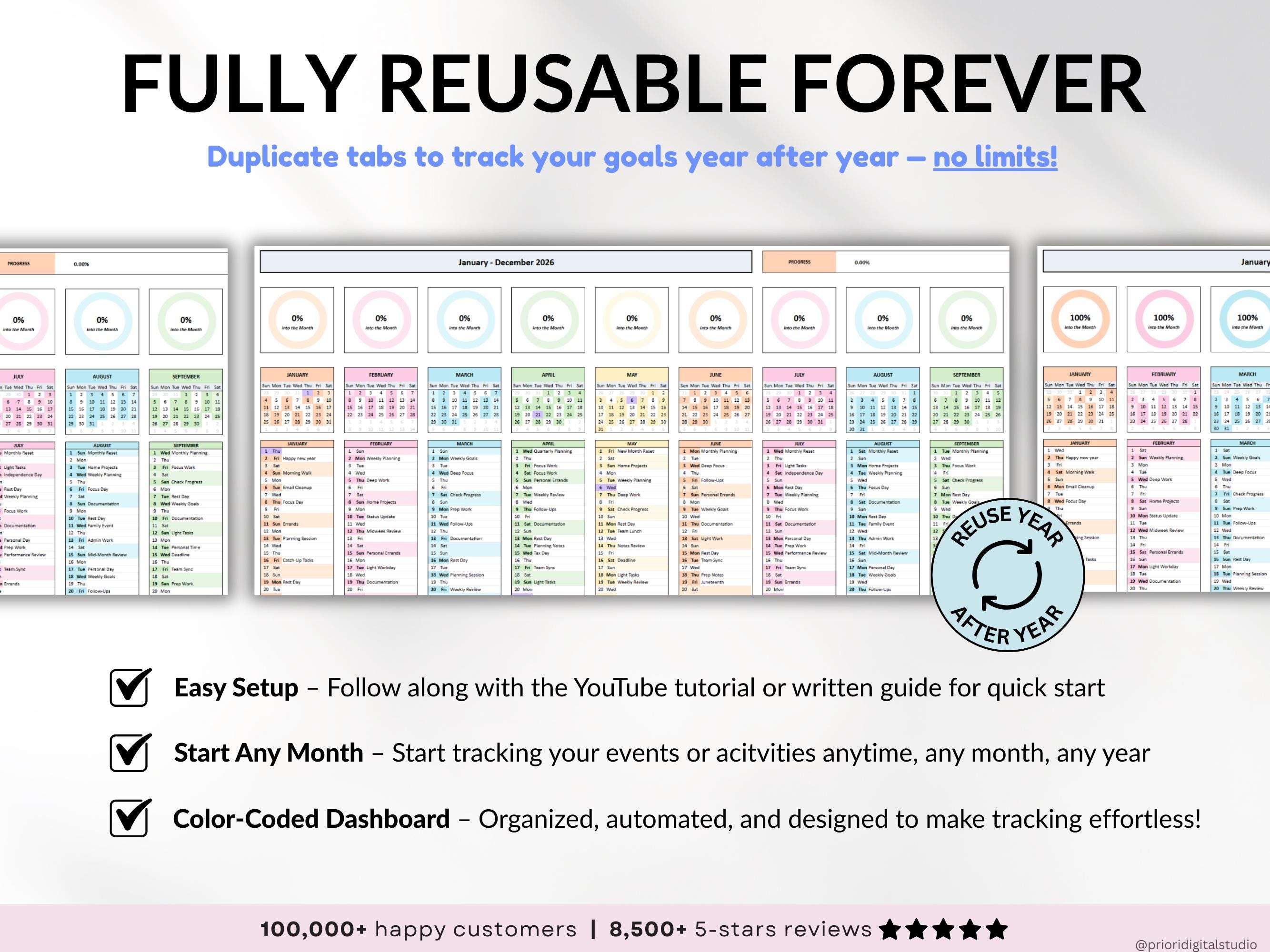 Year at a Glance Planner Spreadsheet Undated Yearly Overview Google ...