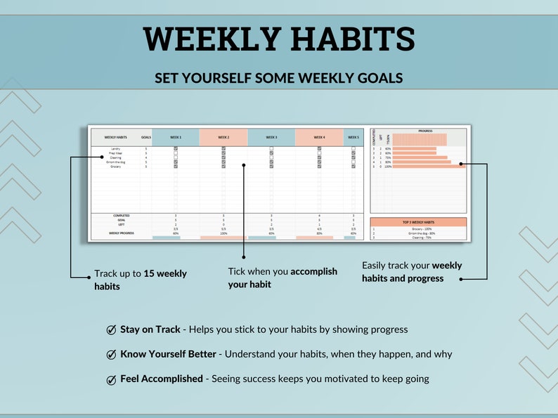 Habit Tracker Spreadsheet Google Sheets Excel Daily Habit Planner ...