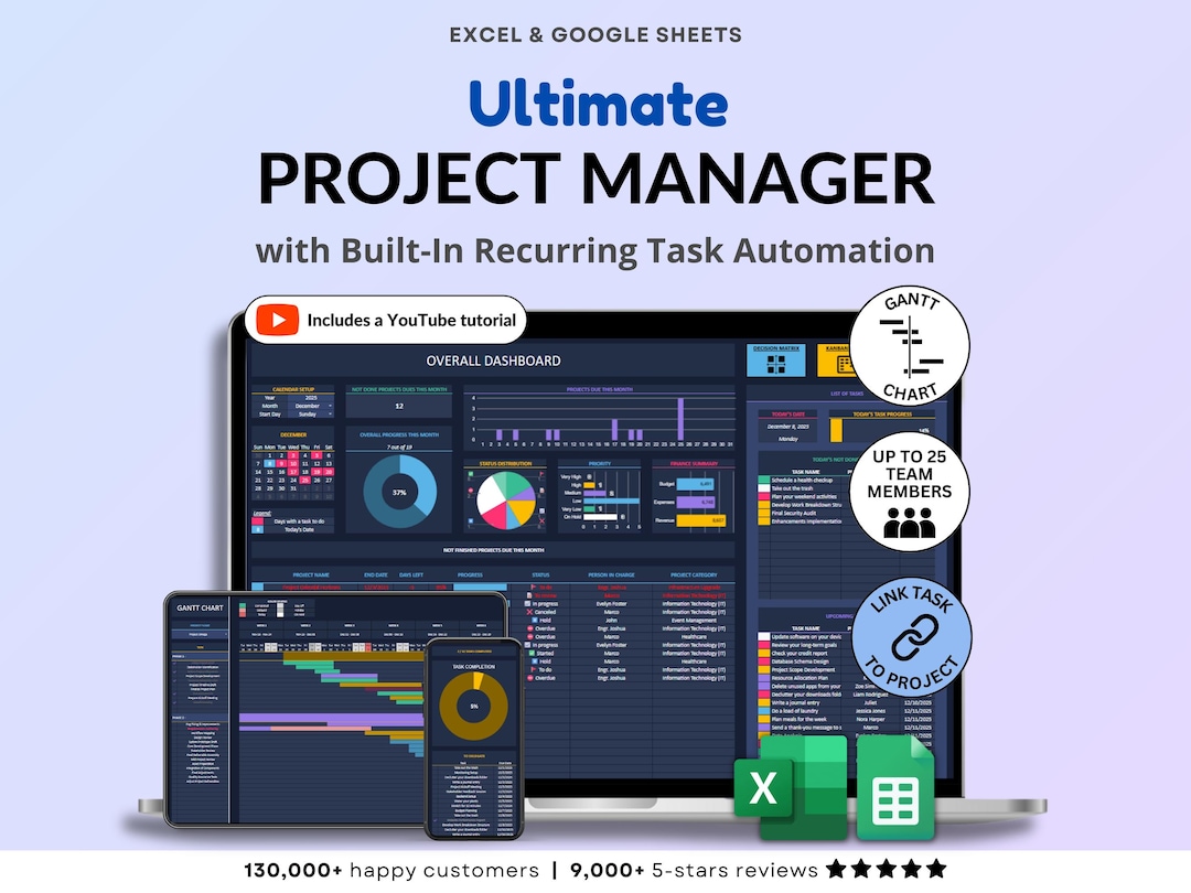 Project Planner Spreadsheet Dark Mode Excel Team Project Management ...