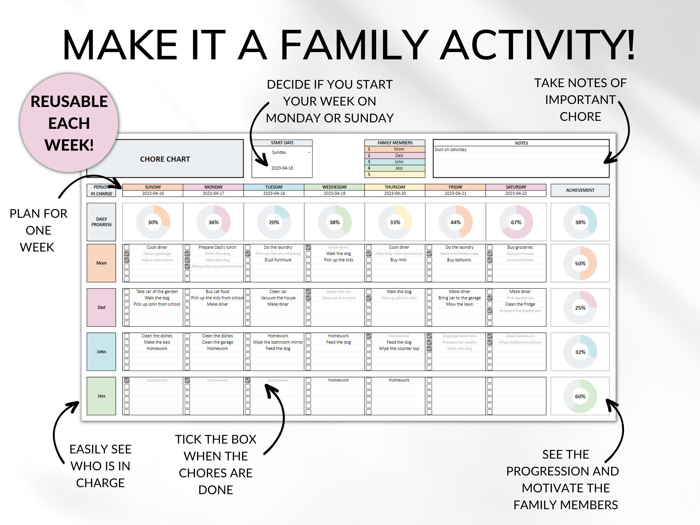 Family Chore Chart Google Sheets Excel Template Planner Family Chore ...