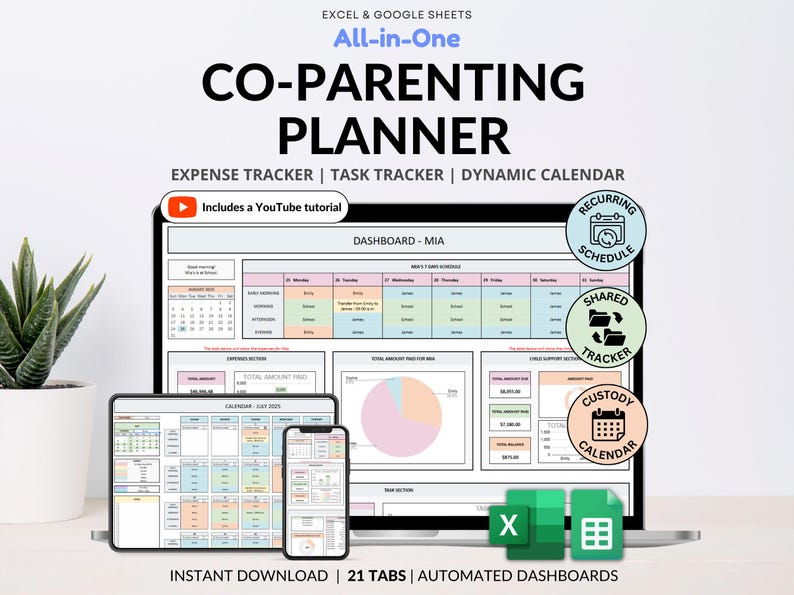 Co-parenting Digital Planner Google Sheets Excel Custody Schedule Child Support Shared Expenses ...