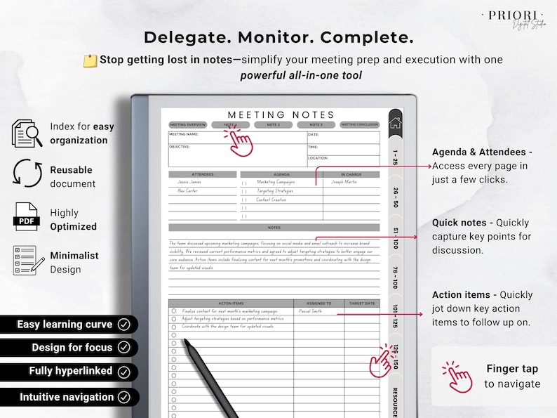 Meeting Notes Planner for Remarkable 2 Meeting Templates Hyperlinked ...