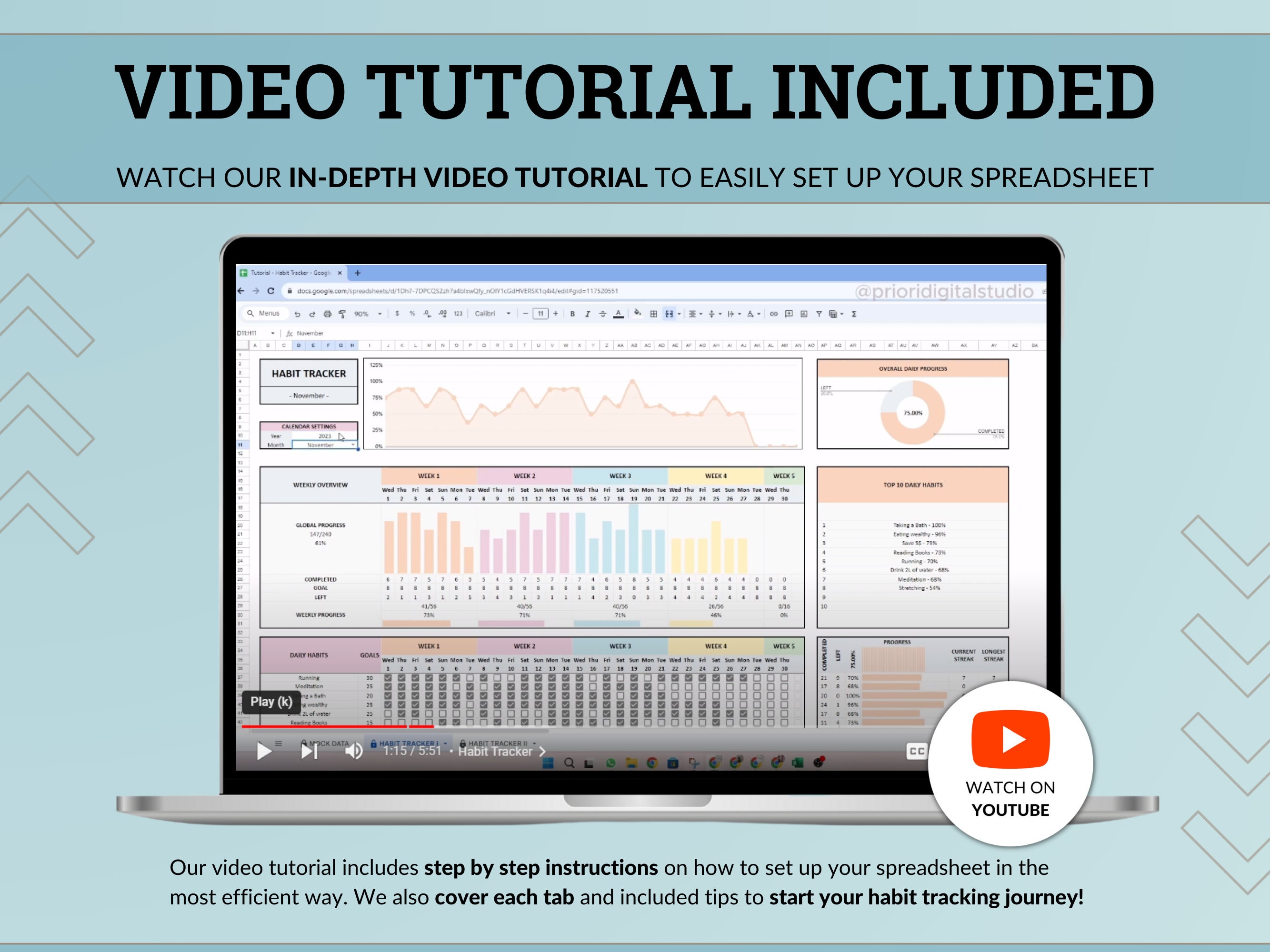 Habit Tracker Spreadsheet Google Sheets Excel Daily Habit Planner ...