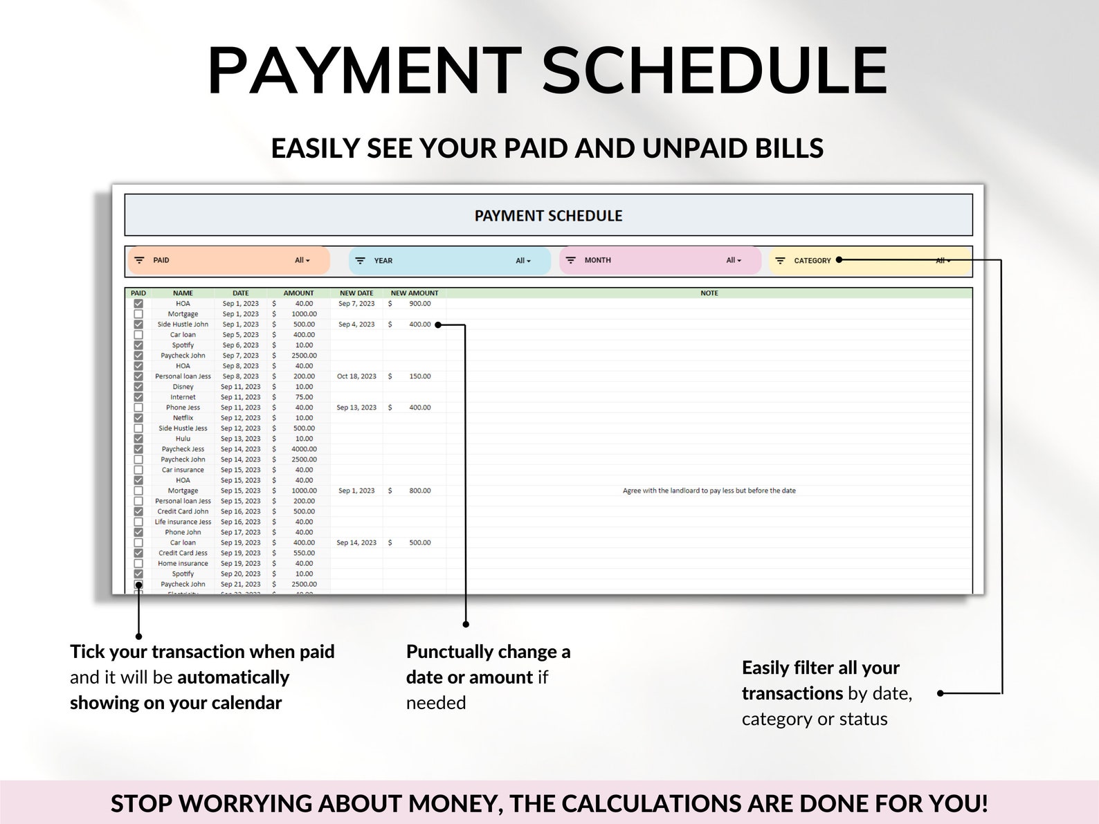 Bill Tracker Spreadsheet Google Sheets Excel Bill Calendar Monthly ...
