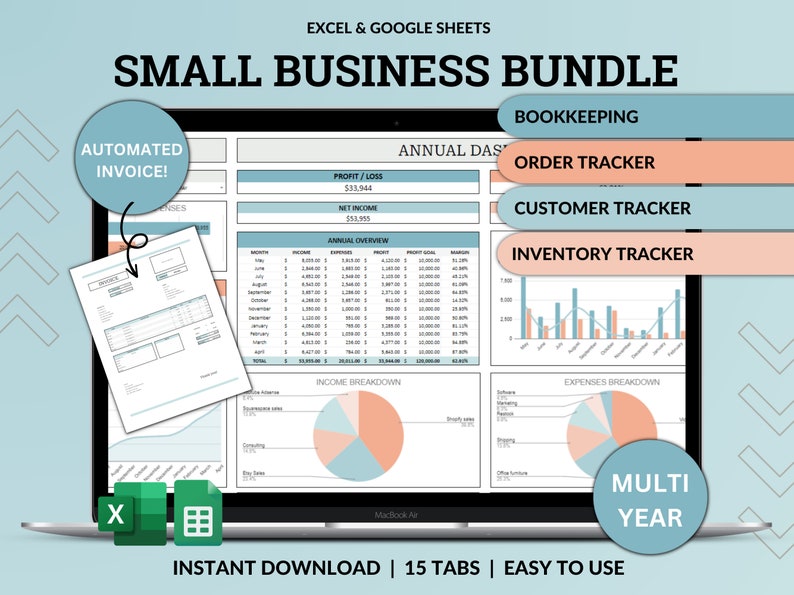 Small Business Tracker Google Sheets Excel Bookkeeping Spreadsheet ...