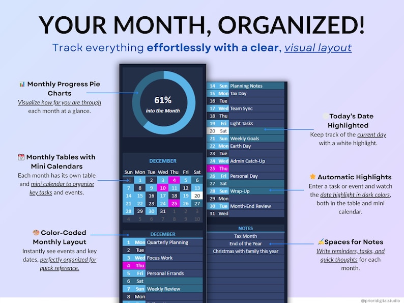 Year at a Glance Planner Spreadsheet Dark Mode Undated Yearly Overview Google Sheets Annual ...