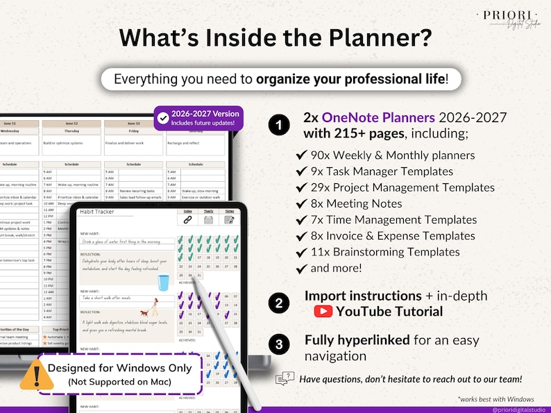 Onenote Planner 2026 2027 Professional One Note Template for Work ...