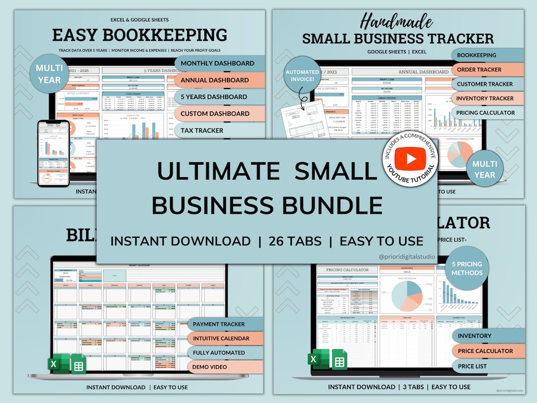 Small Business Bundle Bookkeeping Inventory Tracker Order Tracker Product Handmade Pricing ...