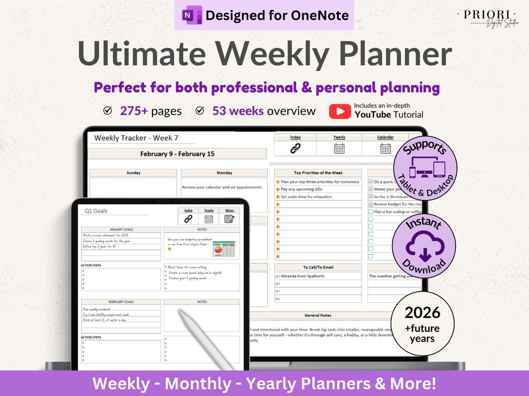 Onenote Template for 2026 Weekly Digital Planner Monthly Onenote ...