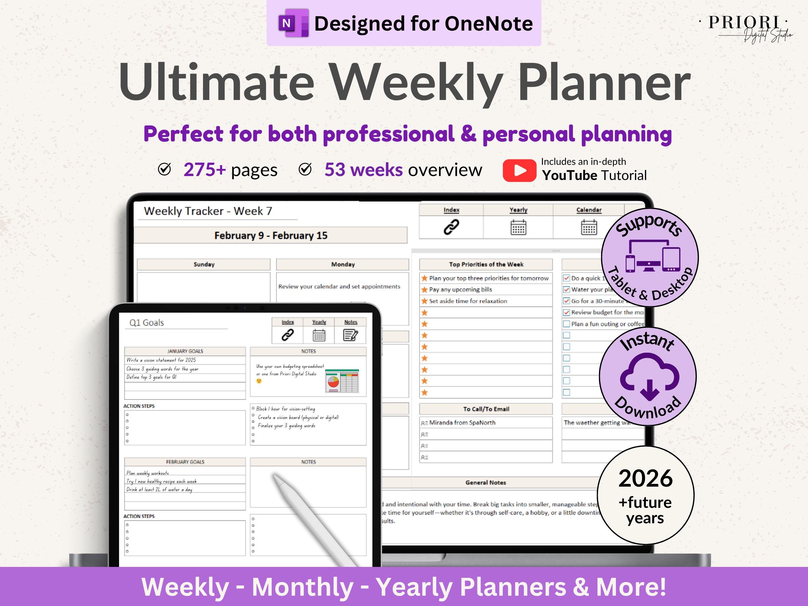 Onenote Template for 2026 Weekly Digital Planner Monthly Onenote ...