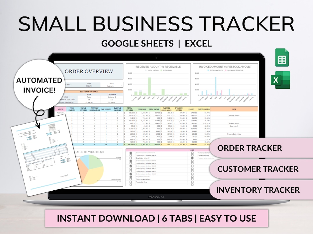 Small Business Tracker Spreadsheet Google Sheets Excel Inventory ...