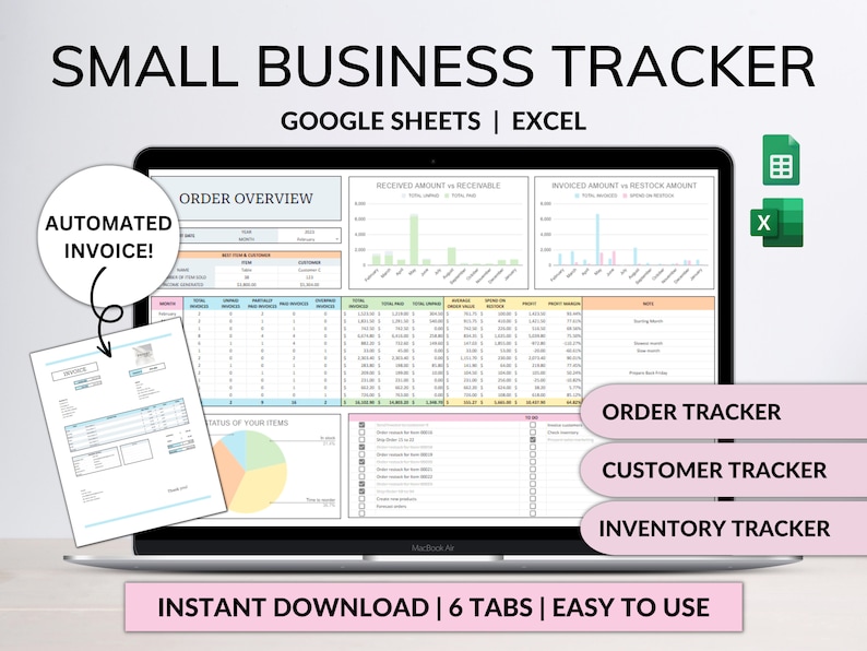Small Business Tracker Spreadsheet Google Sheets Excel Inventory ...