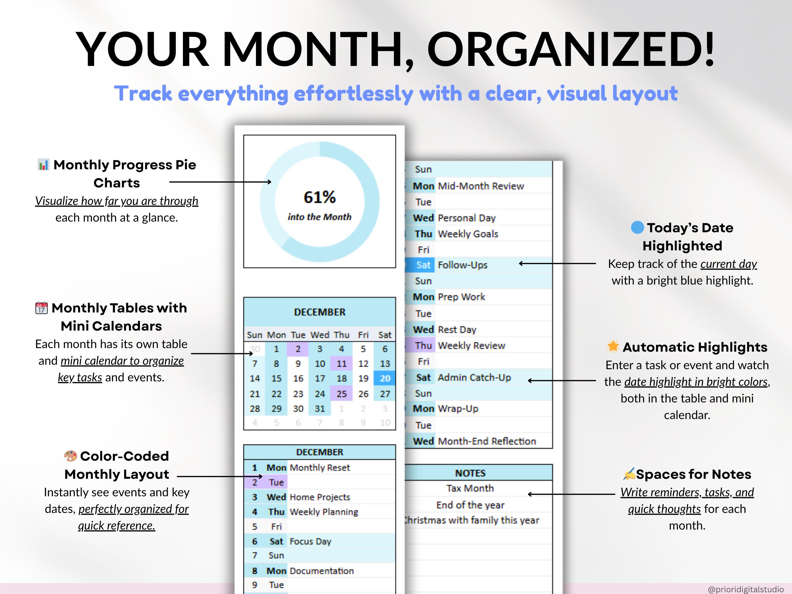 Year at a Glance Planner Spreadsheet Undated Yearly Overview Google ...